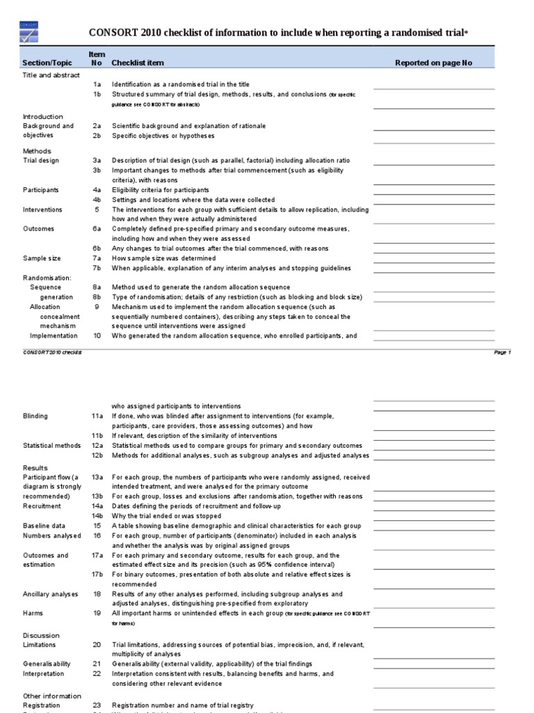 2964 CONSORT+2010+Checklist | PDF | Randomized Controlled Trial ...