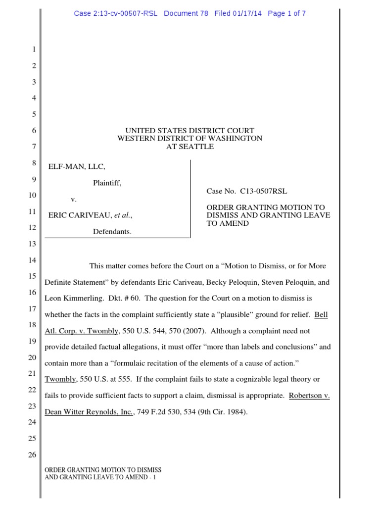 ORDER Granting Motion To Dismiss | PDF | Pleading | Copyright Infringement