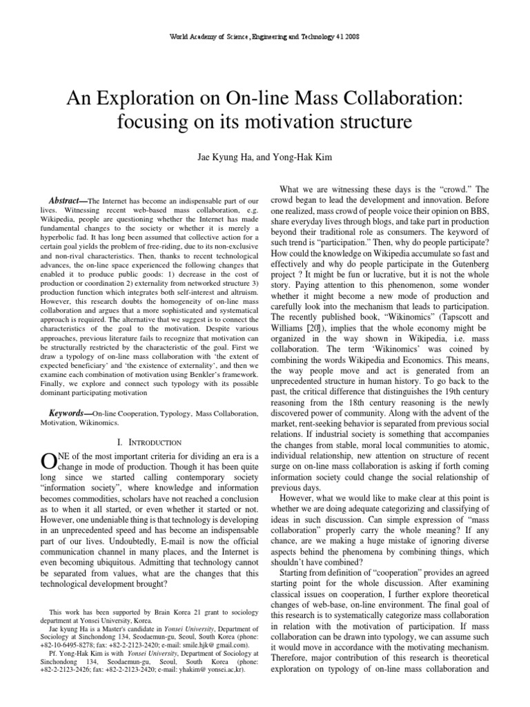 An Exploration On On-Line Mass Collaboration: Focusing On Its ...
