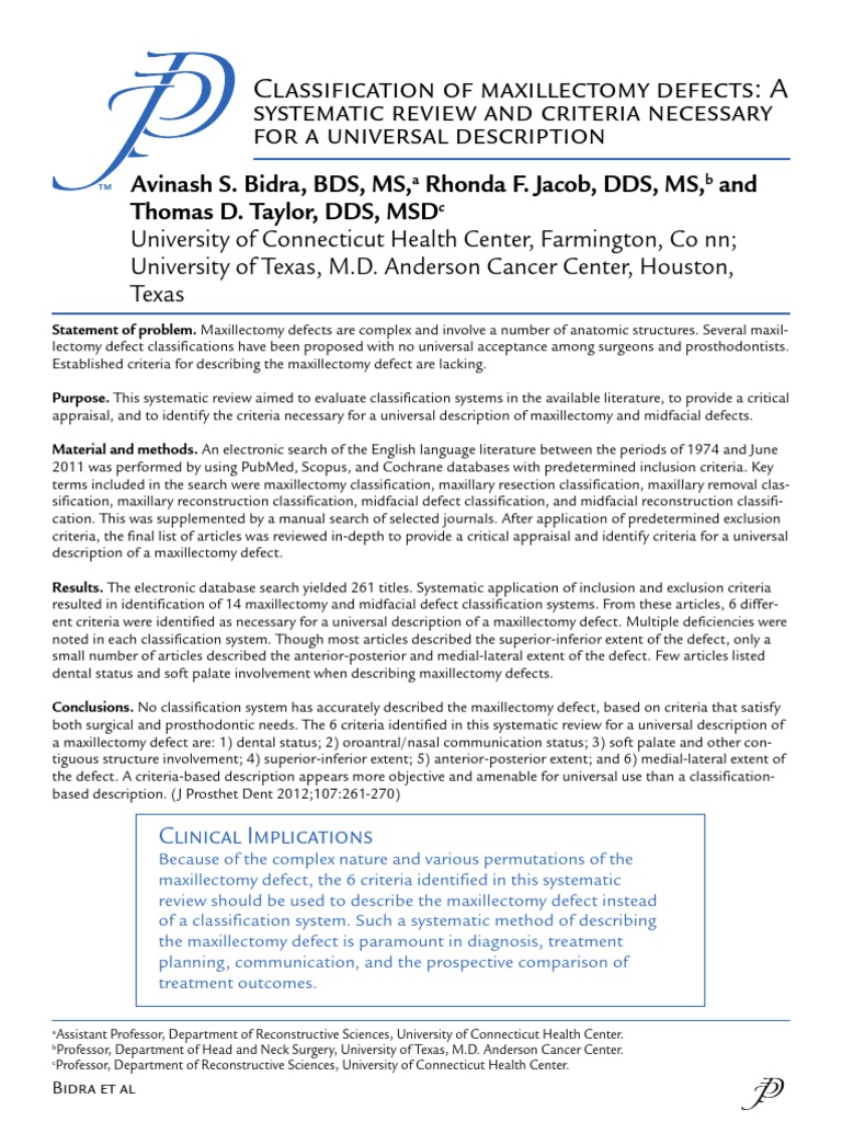 Class. of Maxillectomy Defects | PDF | Prosthodontics | Dental Implant