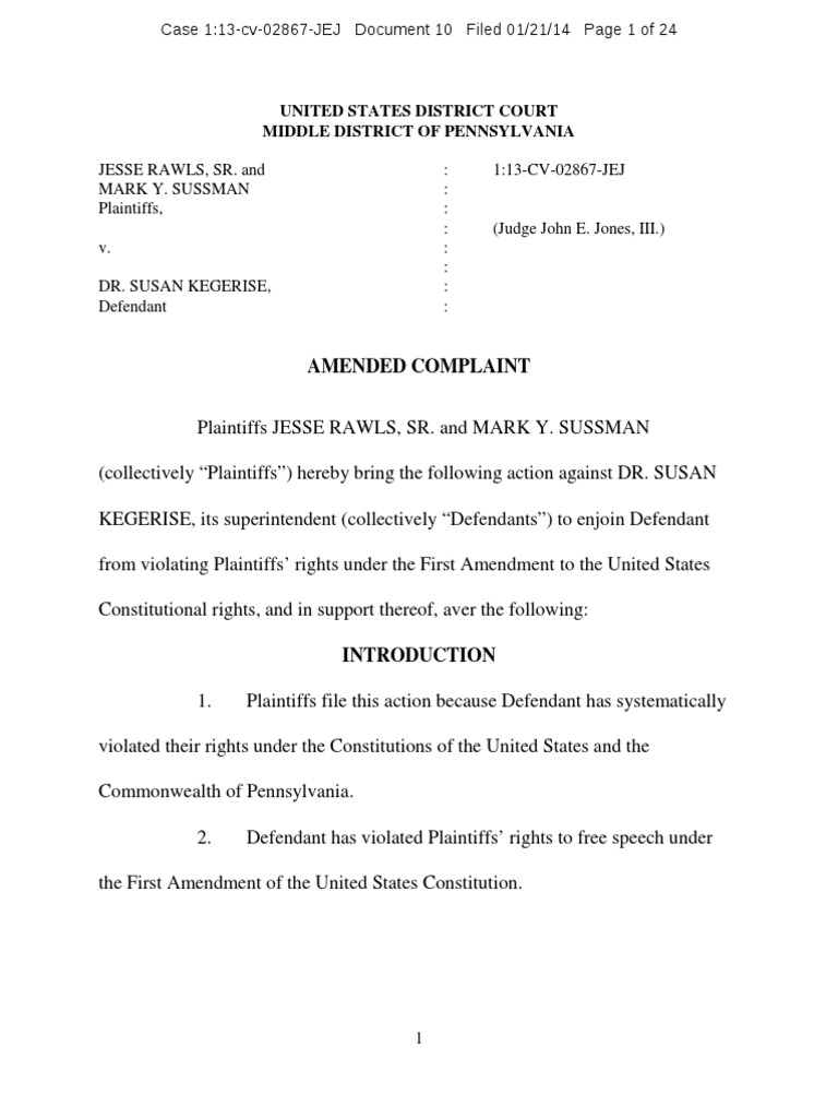 Amended Federal Lawsuit Brought by Jesse Rawls Sr. and Mark Sussman ...