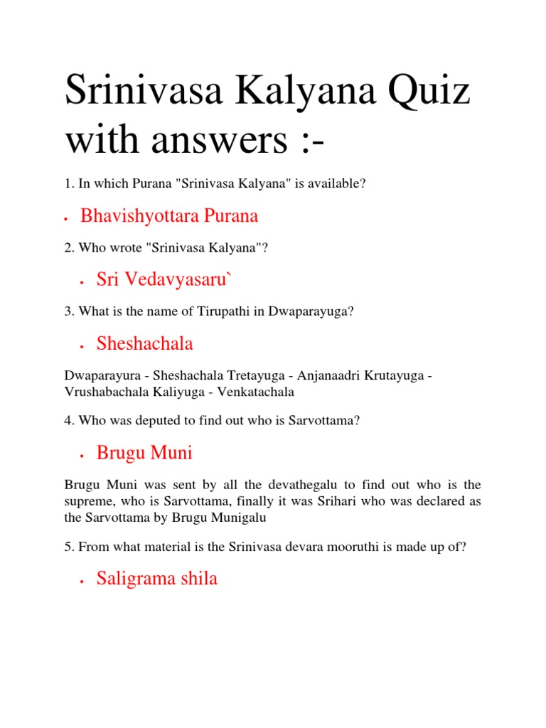 Srinivasa Kalyana | PDF | Asian Mythology | Hindu Mythology