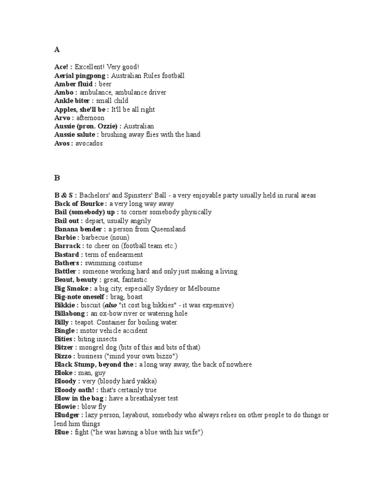 Australian Slang Dictionary | PDF