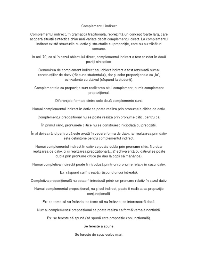 Complementul Indirect Si Complementul Prepozitional | PDF