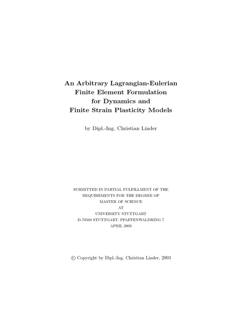 An Arbitrary Lagrangian Eulerian Finite Element Formulation For Dynamics And Finite Strain