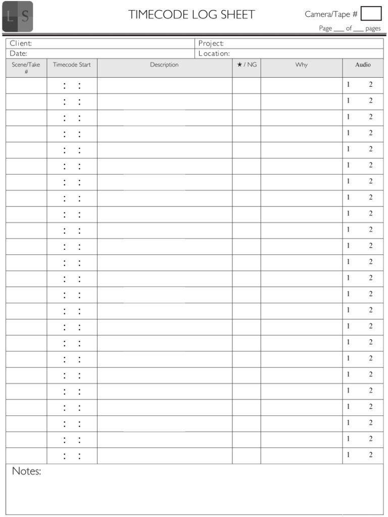 Timecode Log Sheet | PDF