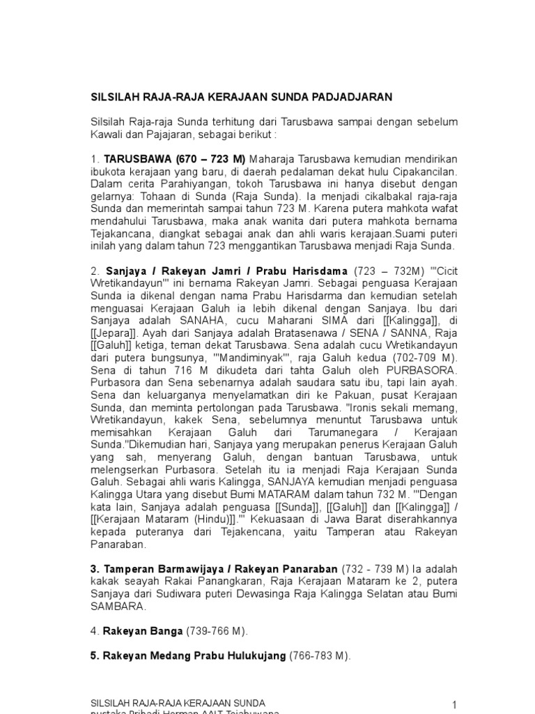 Silsilah Raja-Raja Kerajaan Sunda Padjadjaran | PDF