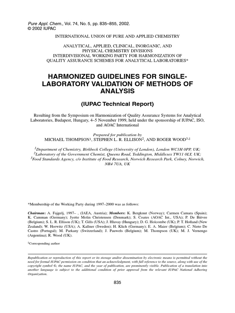 Guidelines For Single Laboratory Validation Of Methods Of Analysis