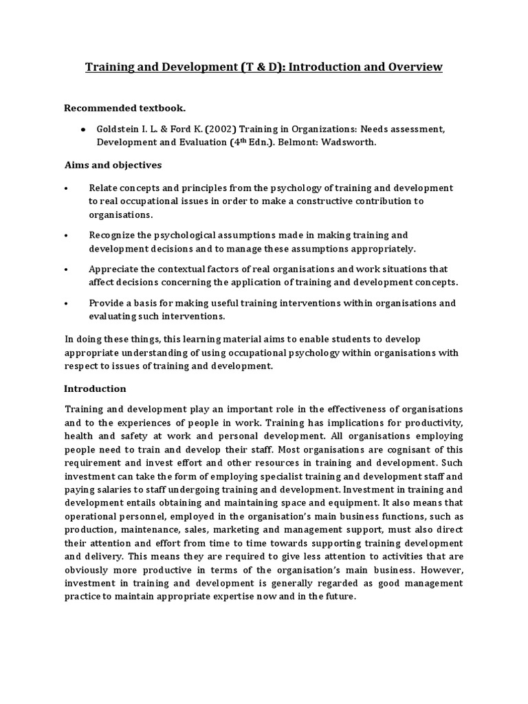 Introduction to Training and Development Psychology | PDF | Industrial ...