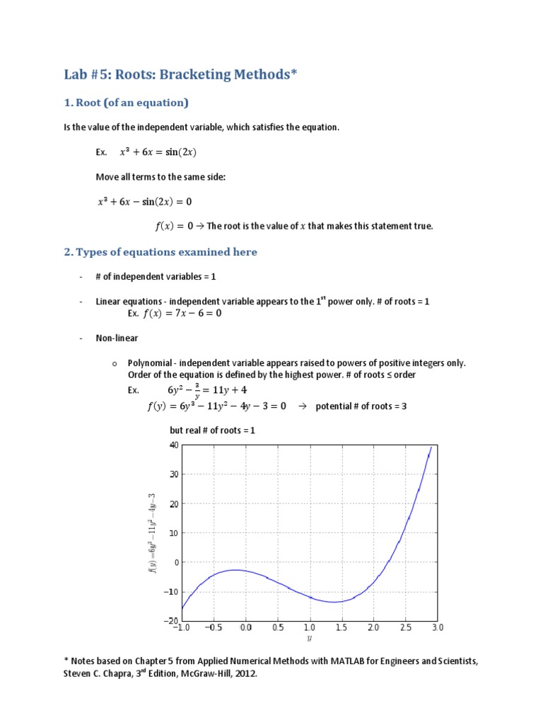 Lab #5: Roots: Bracketing Methods : 1. Root (Of An Equation) | Download ...