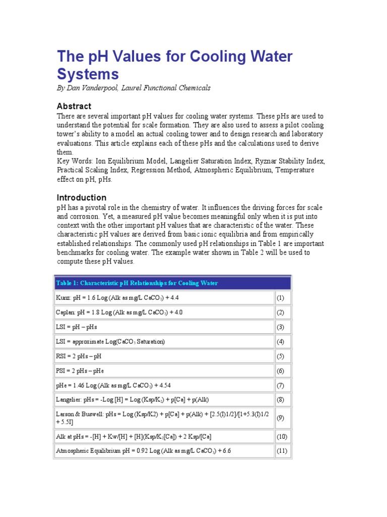 PH Values For Cooling Water Systems | PDF | Ph | Salinity