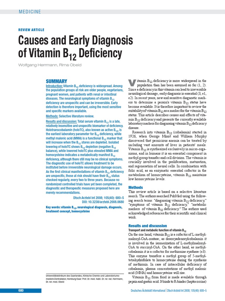 Causes and Early Diagnosis of Vitamin B12 Deficiency | Download Free ...