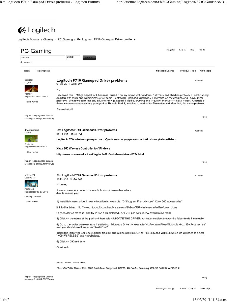 Re - Logitech F710 Gamepad Driver Problems - Logitech Forums | PDF | Microsoft Windows ...
