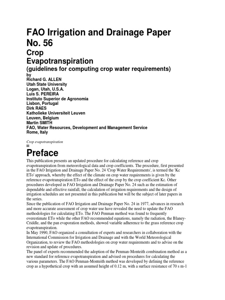 FAO Irrigation and Drainage Paper | PDF | Evapotranspiration | Evaporation