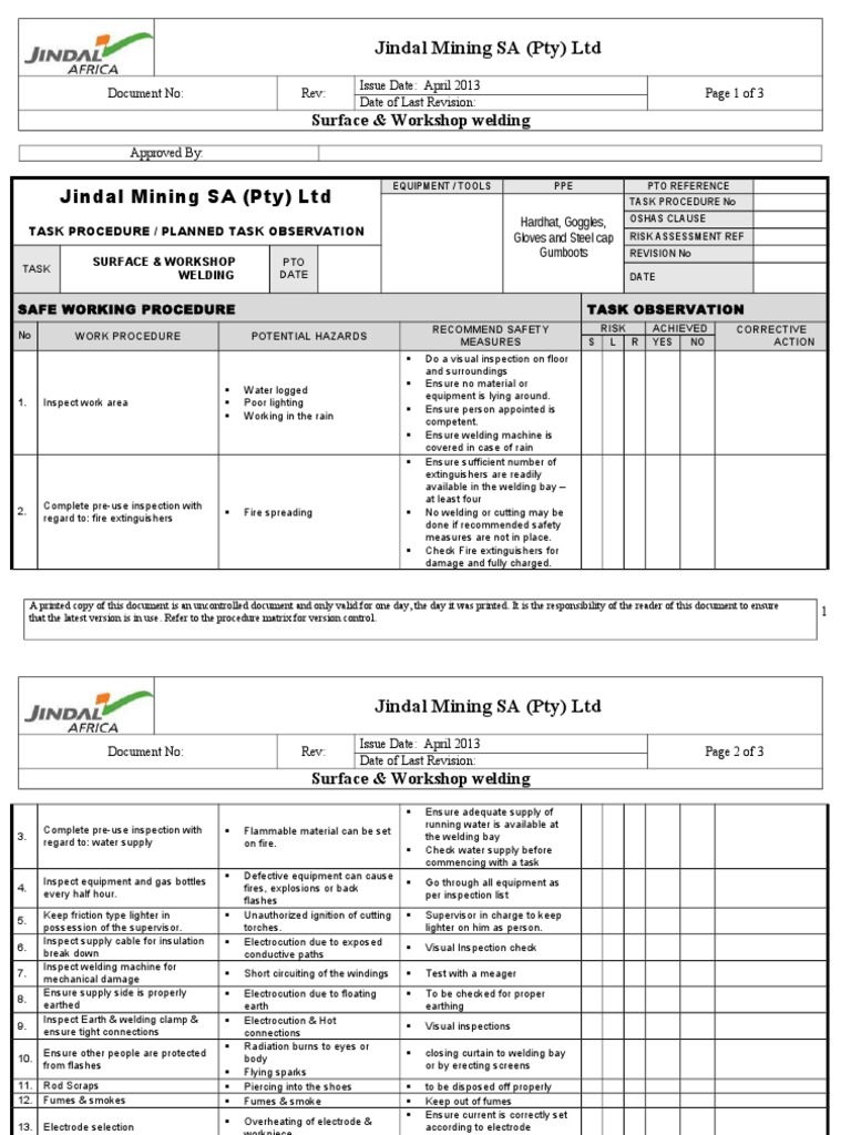 Surface & Workshop Welding Safety Guide | PDF | Welding | Construction
