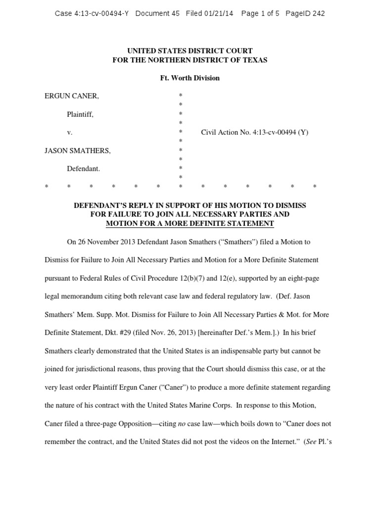 Motion to Dismiss Case 4:13-cv-00494 | PDF | Brief (Law) | Lawsuit