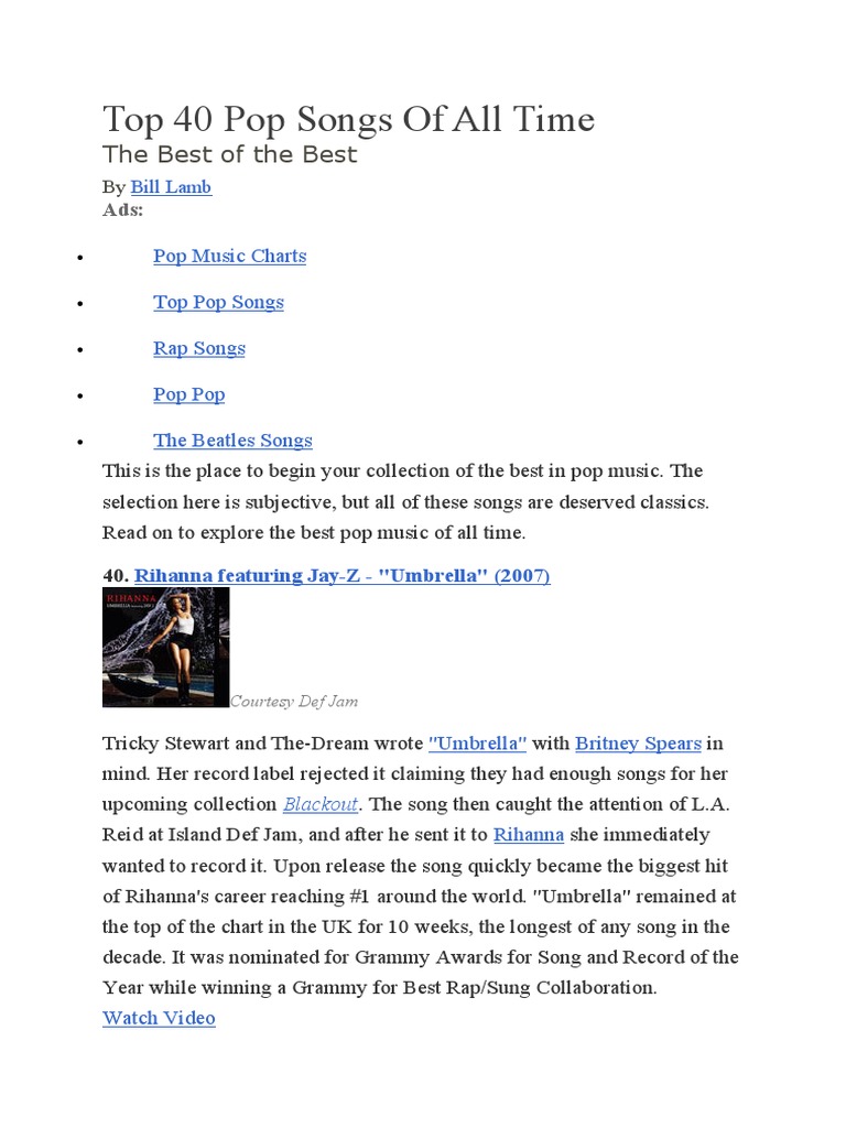 Top 40 Pop Songs of All Time | PDF | Popular Music | Music Industry