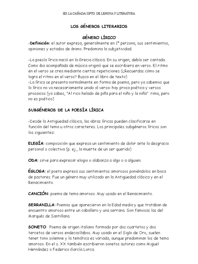 Géneros Literarios | PDF | Poesía | Comedia