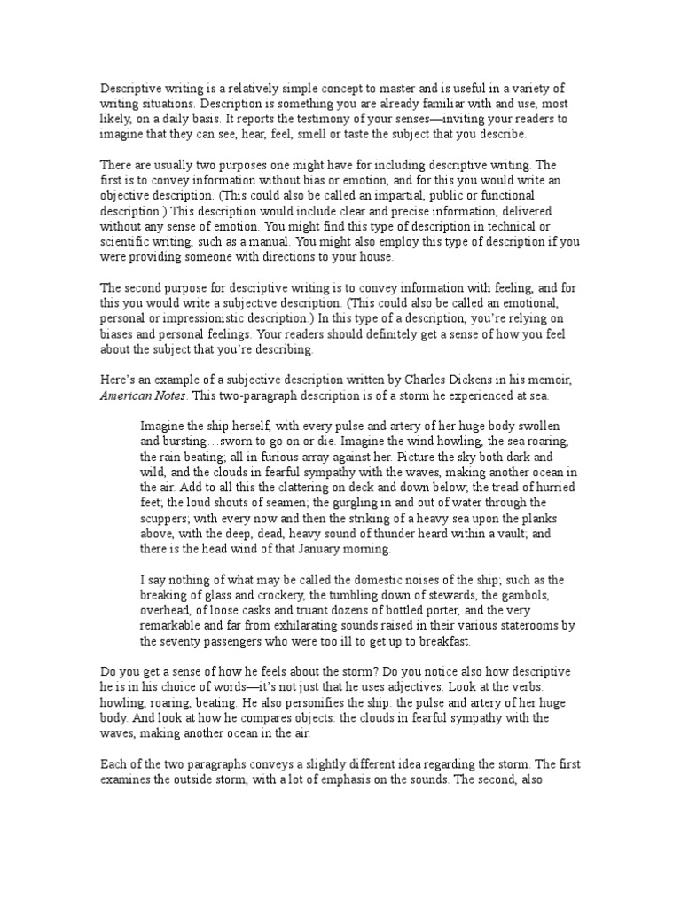 Descriptive Writing | PDF | Senses