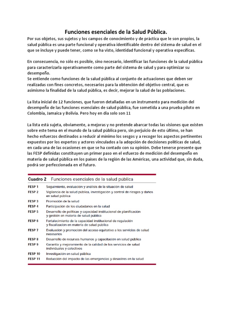 Funciones Esenciales de La Salud Publica | PDF | Salud pública | Recursos humanos
