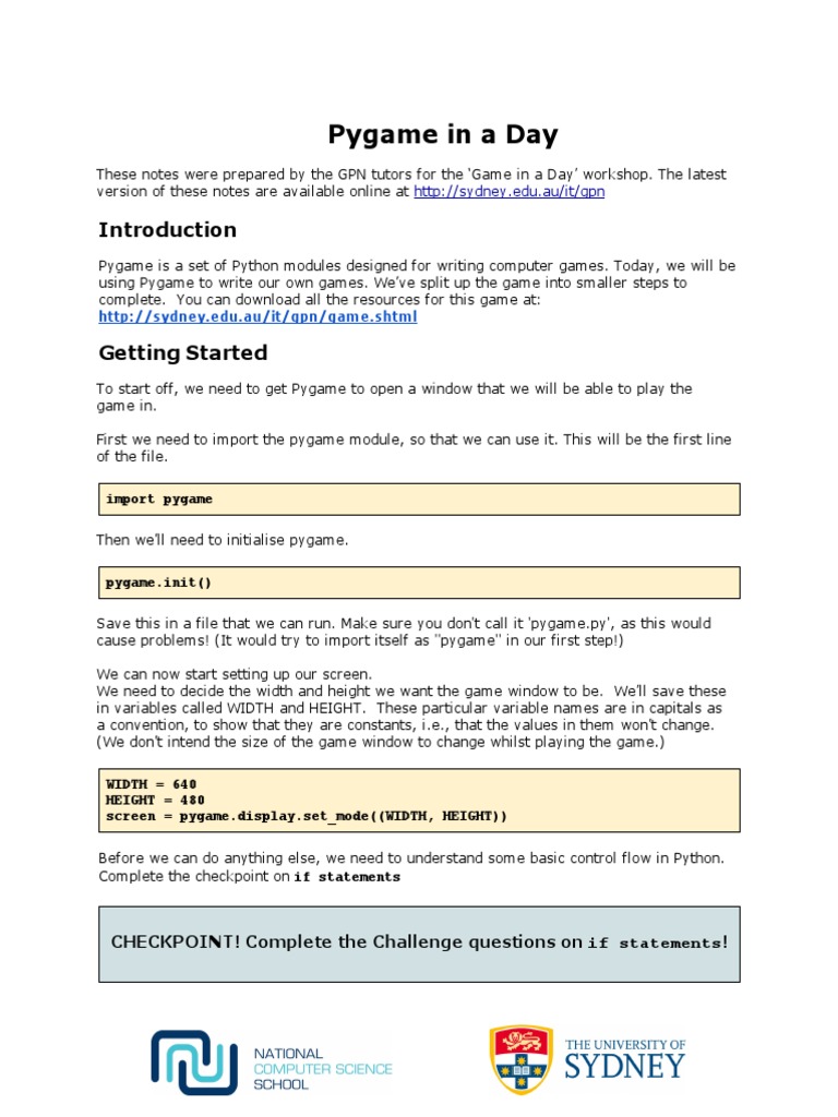 Pygame in a Day - Learn to Code Games | PDF | Control Flow | Computer ...