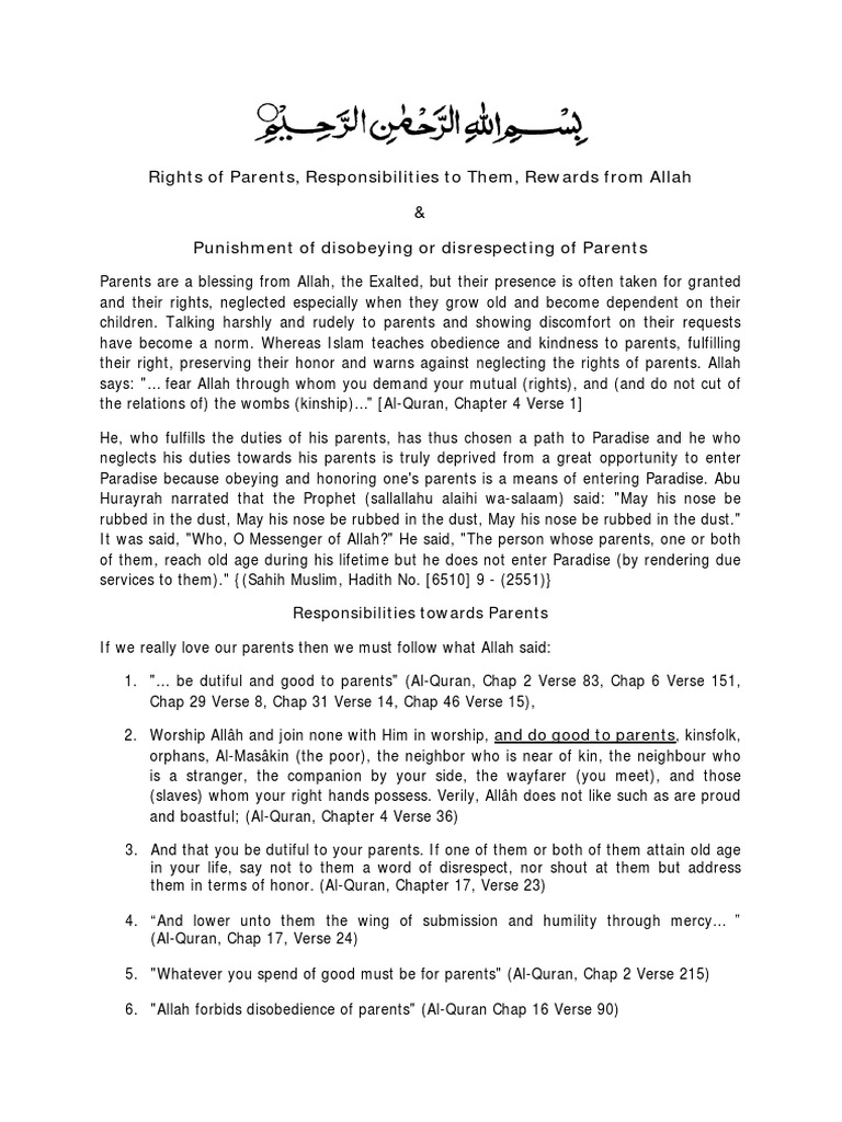 Parental Rights and Duties in Islam | PDF | Hadith | Muhammad
