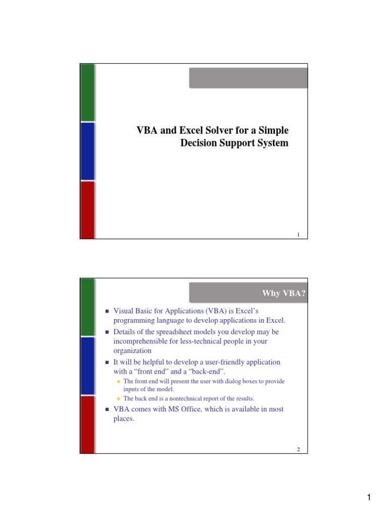 Vba And Excel Solver Pdf Visual Basic For Applications Microsoft Excel