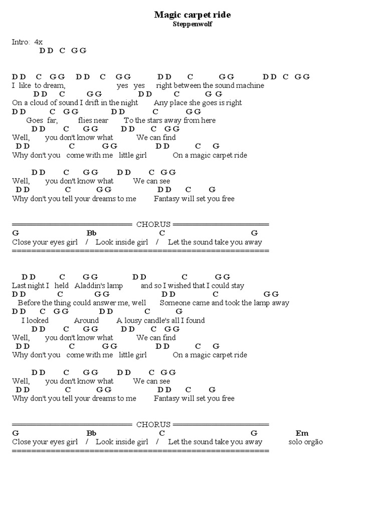 Magic carpet ride song lyrics Steppenwolf | PDF