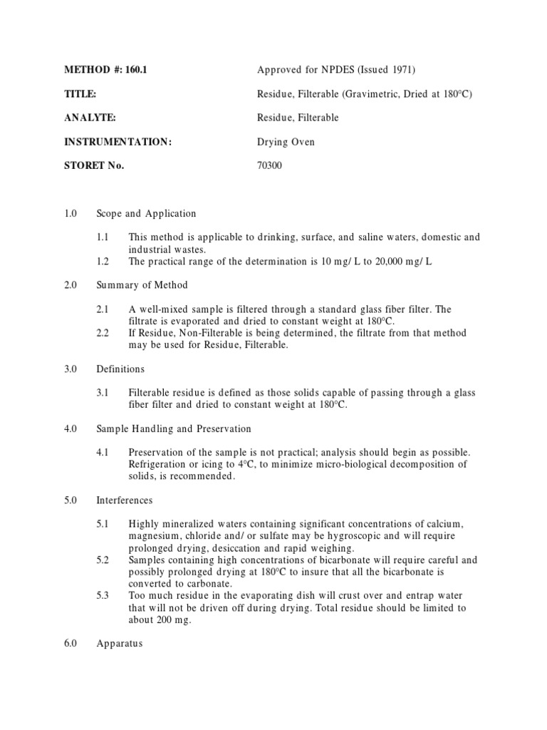 EPA Method 160 1 | PDF | Filtration | Chemistry