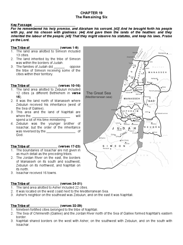 Joshua Chapter 19 Handout | PDF | Israelites | Hebrew Bible People