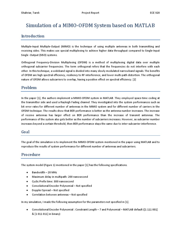 MIMO-OFDM MATLAB Simulation Report | PDF | Orthogonal Frequency Division Multiplexing | Mimo