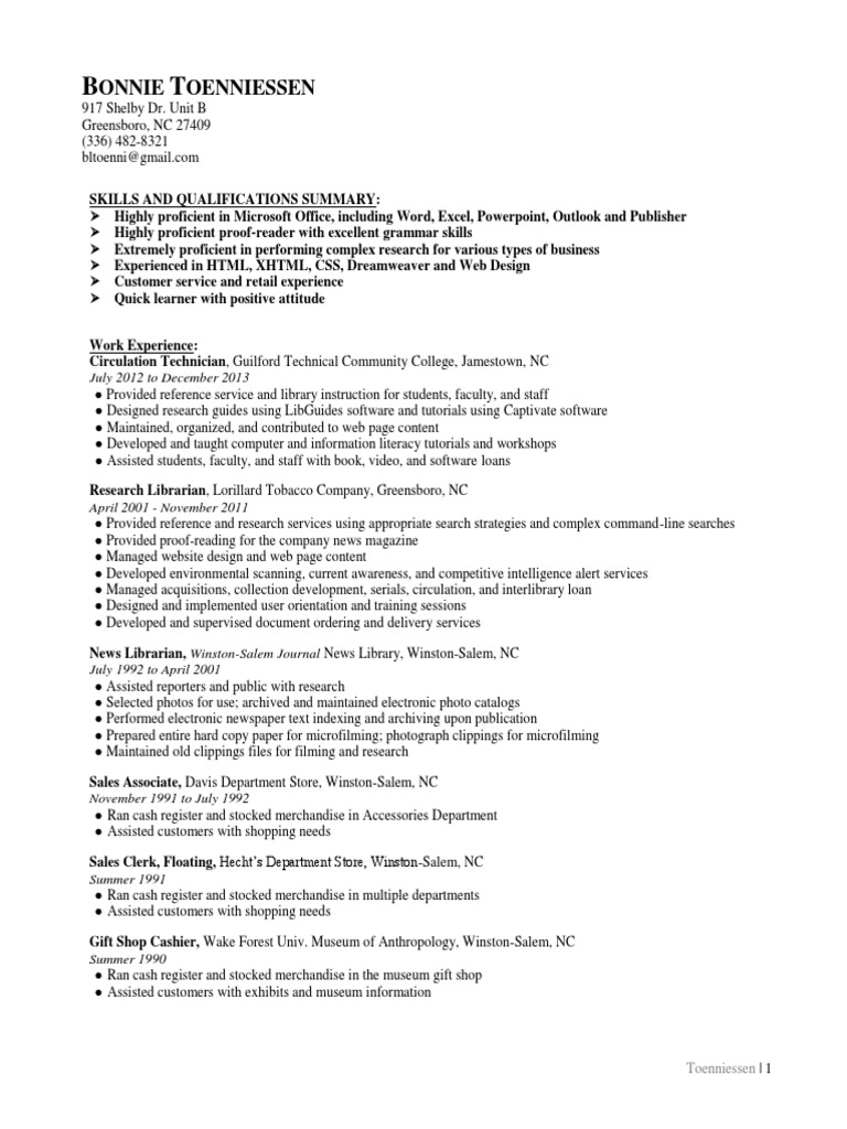 Bonnie Toenniessen Resume | PDF | Libraries | Websites
