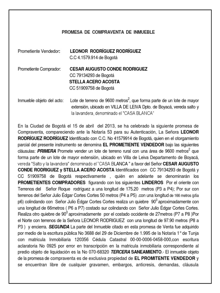 Modelo De Promesa De Compraventa De Inmueble 2024