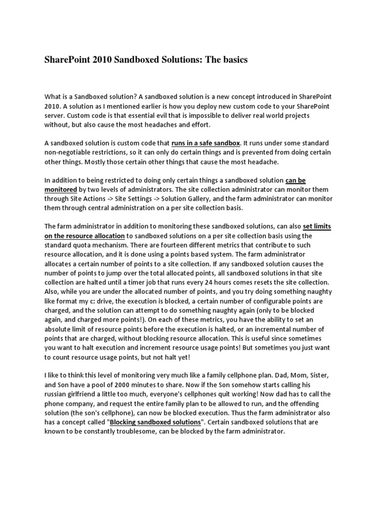 Understanding SharePoint Sandboxed Solutions | PDF | Share Point ...