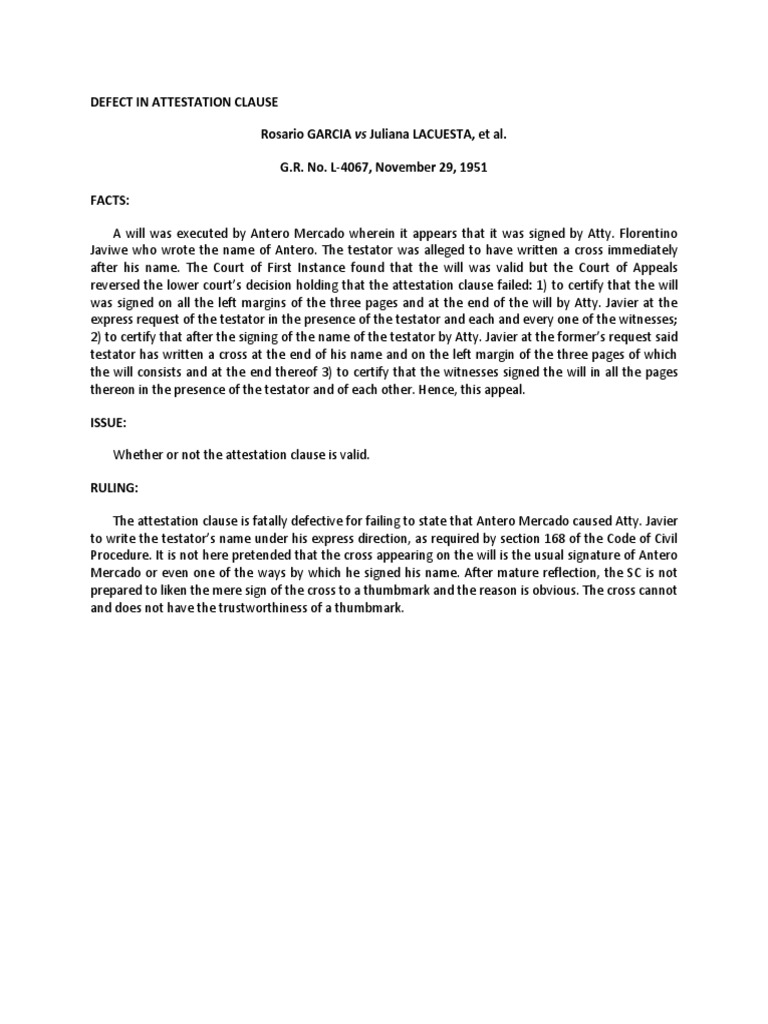 Defect in Attestation Clause | Signature | Will And Testament