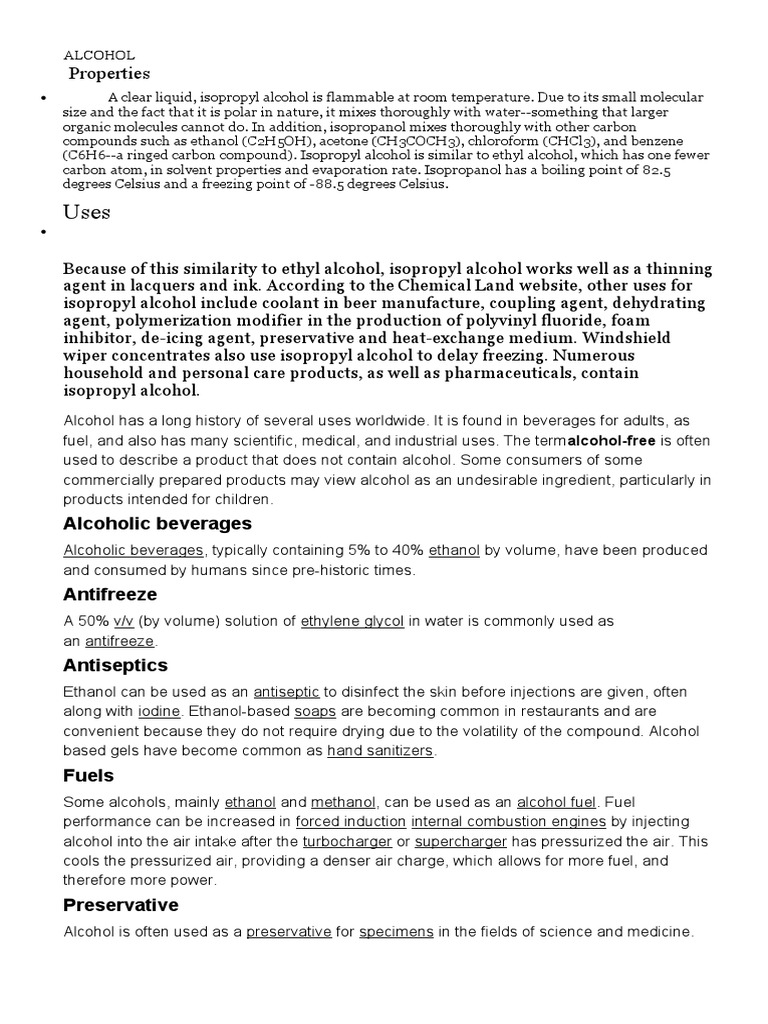 Properties: Alcoholic Beverages | PDF | Ethanol | Solvent