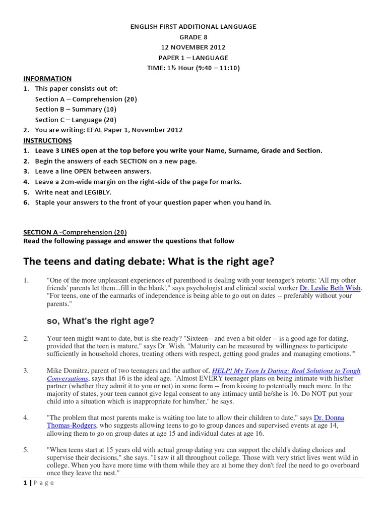 Efal GR 8 Nov 2012 P1 | PDF | Adolescence | Sleep