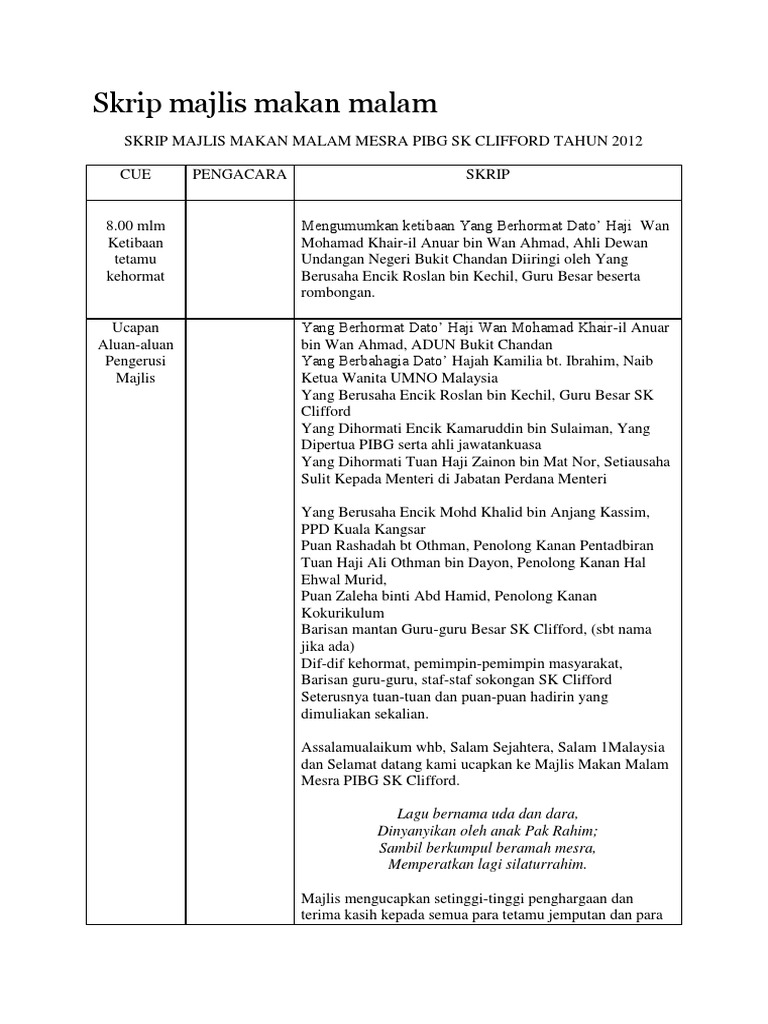 Skrip Majlis Makan Malam | PDF