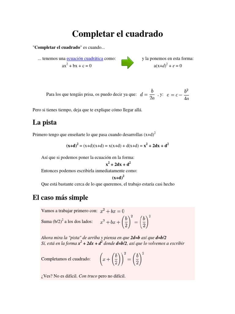 Completar El Cuadrado | PDF