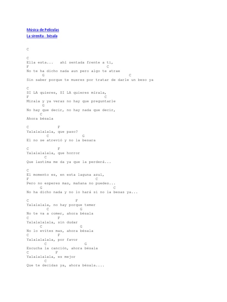 Letra de "Bésala" - La Sirenita | PDF