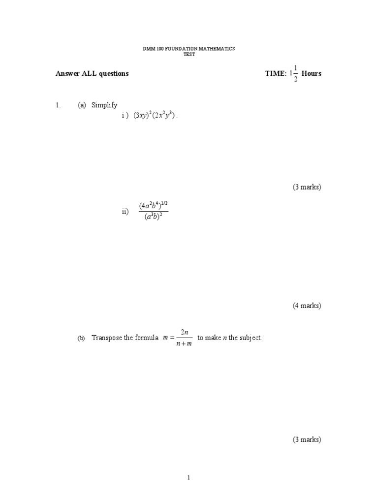 Answer ALL Questions Time: Hours: Xy Xy | PDF | Science & Mathematics