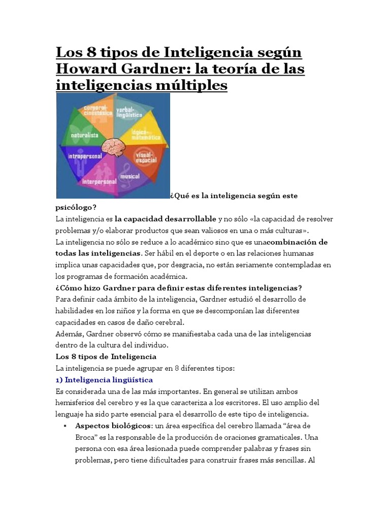 Los 8 Tipos de Inteligencia Según Howard Gardner | PDF