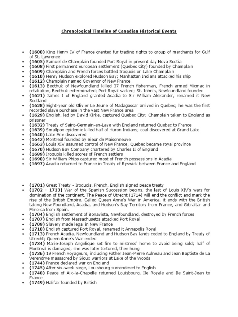 Chronological Timeline of Key Canadian Historical Events | PDF | New ...