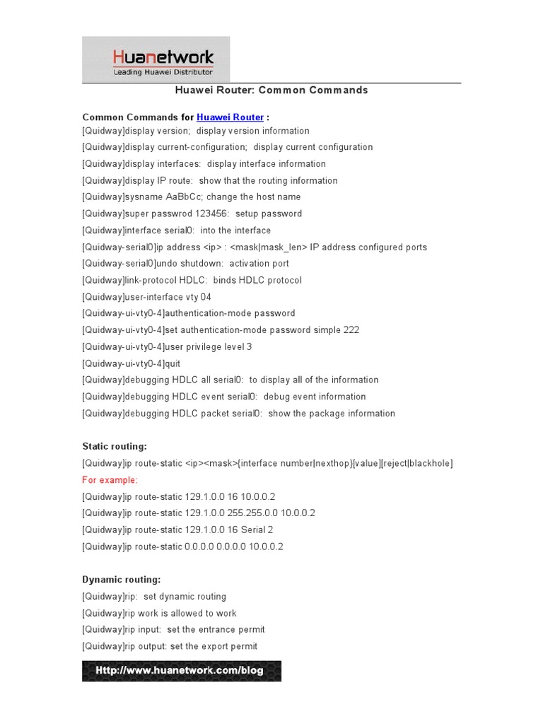 Huawei Router Common Commands | PDF | Ip Address | Router (Computing)