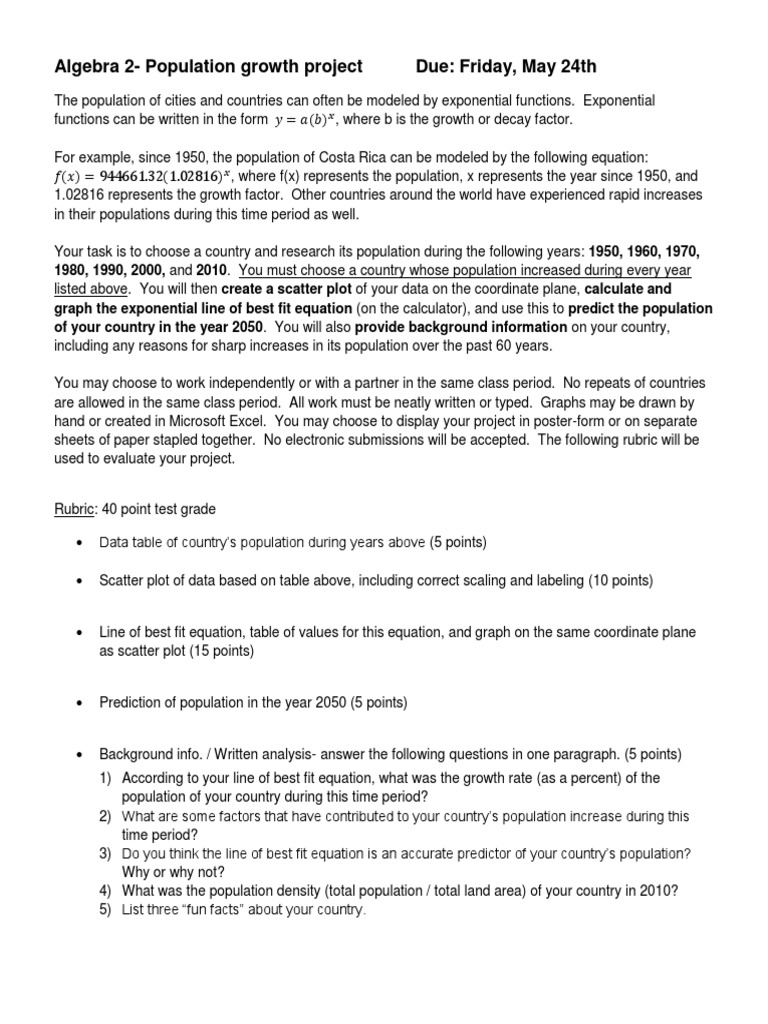 Population Growth Project | PDF | Exponential Function | Analysis