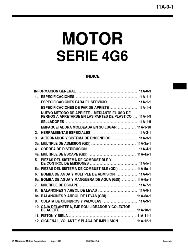 Mitsubishi Gdi Serie 4g6 | PDF | Herramientas | Engranaje