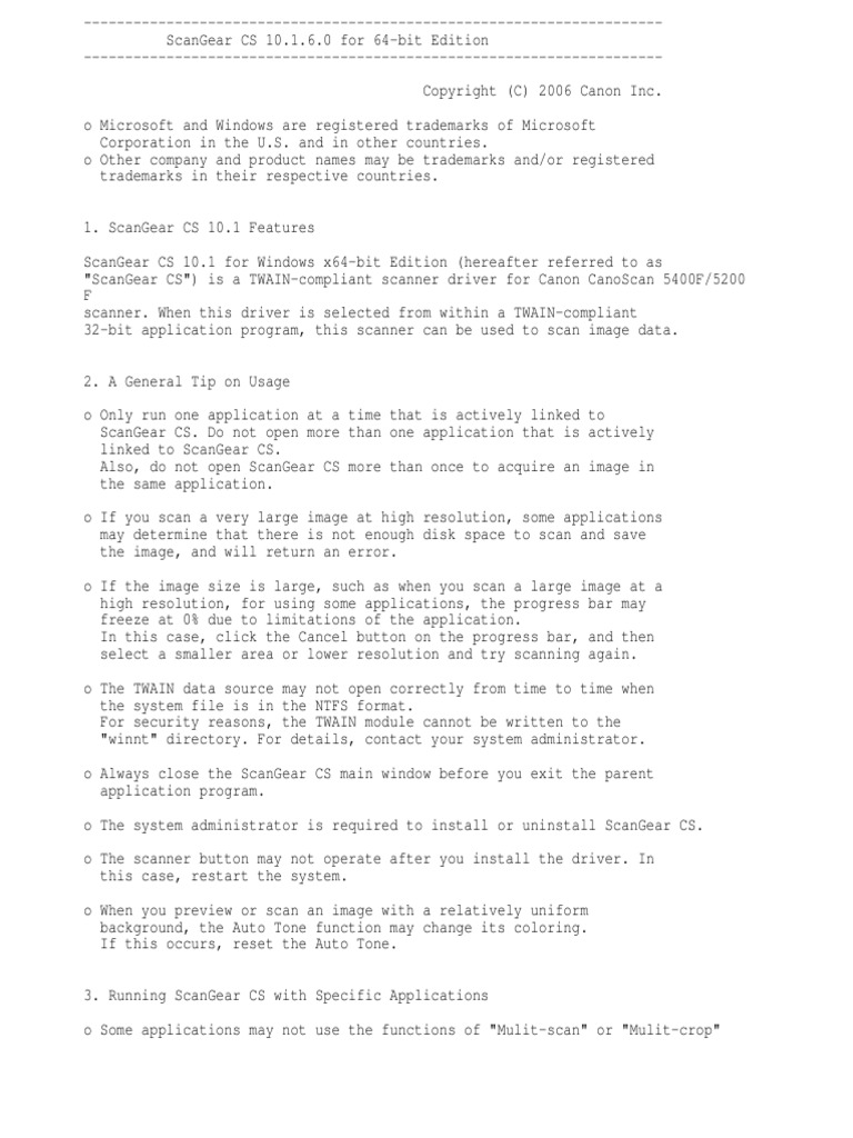 ScanGear CS 10.1.6.0 For 64-Bit Edition | PDF | Image Scanner ...