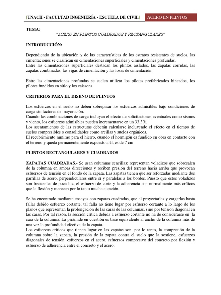 Acero en Plintos y Zapatas Construcción | PDF | Fundación (Ingeniería ...