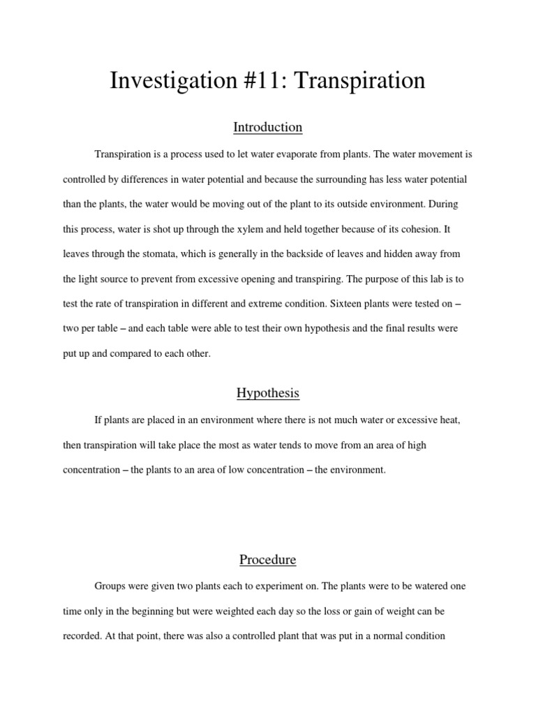 Investigation #11: Transpiration | Download Free PDF | Nature