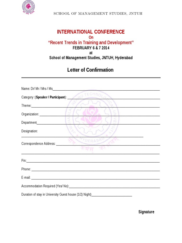 International Conference: Letter of Confirmation | PDF